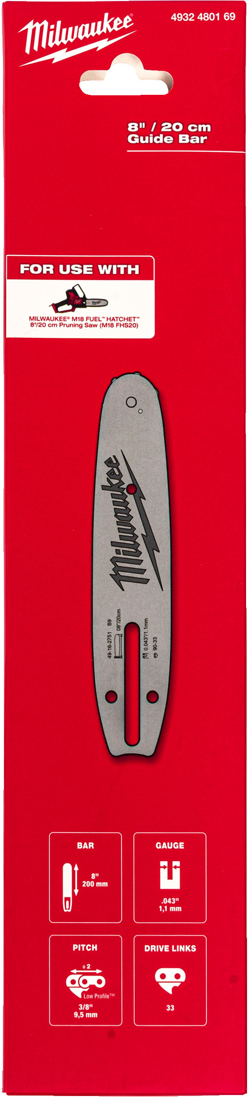 MILWAUKEE 4932480169 zwaard voor kettingzaag 20 cm 8" FHS20 | Klium