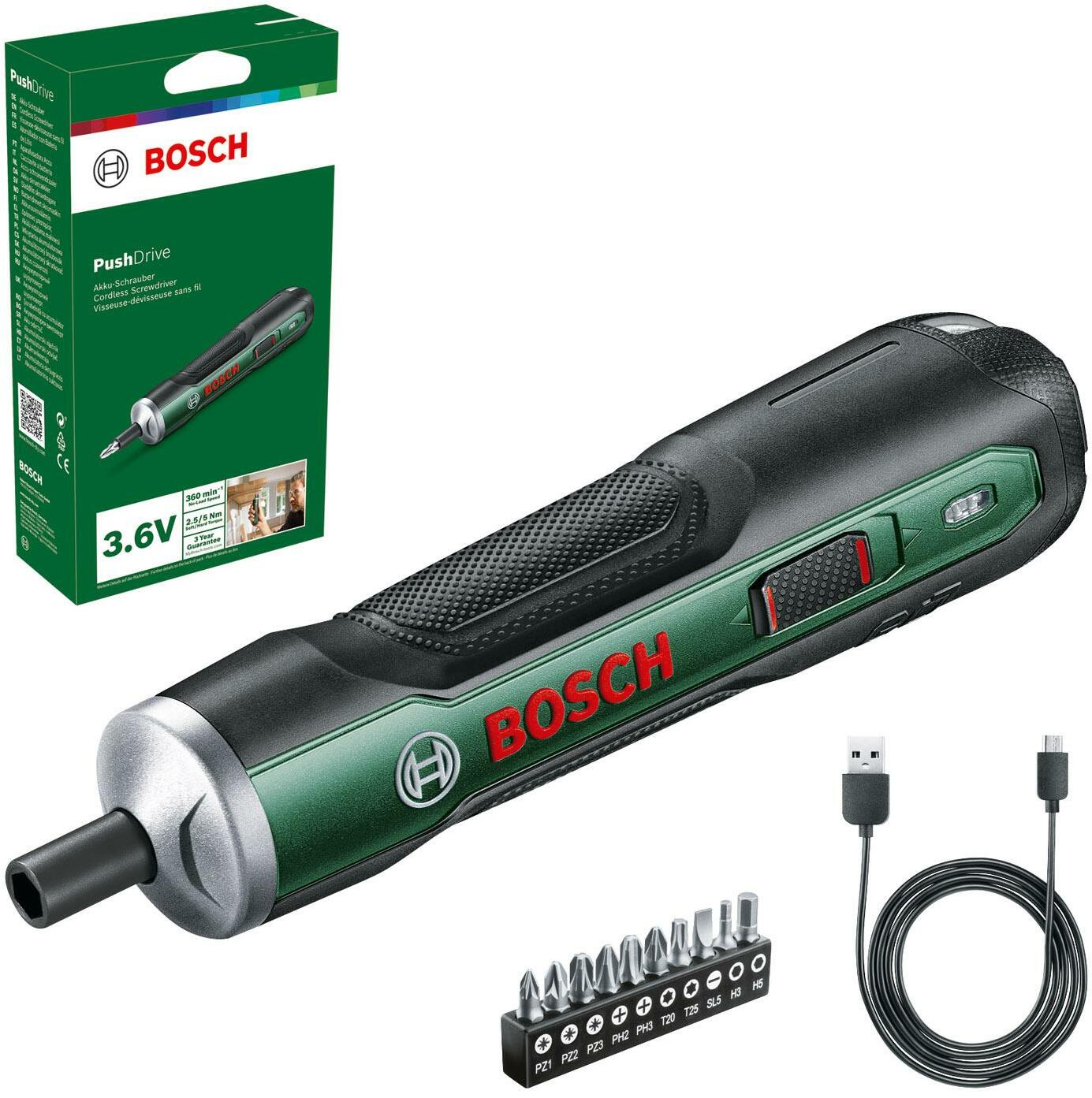 BOSCH PushDrive tournevis sans fil avec batterie intégrée de 3,6V + jeu ...