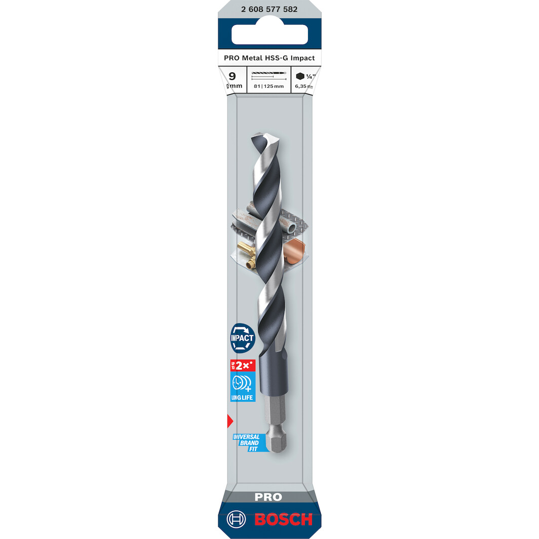 BOSCH 2608577582 PRO Metal HSS metal drill HEX Impact 9 x 81 x 125 mm ...