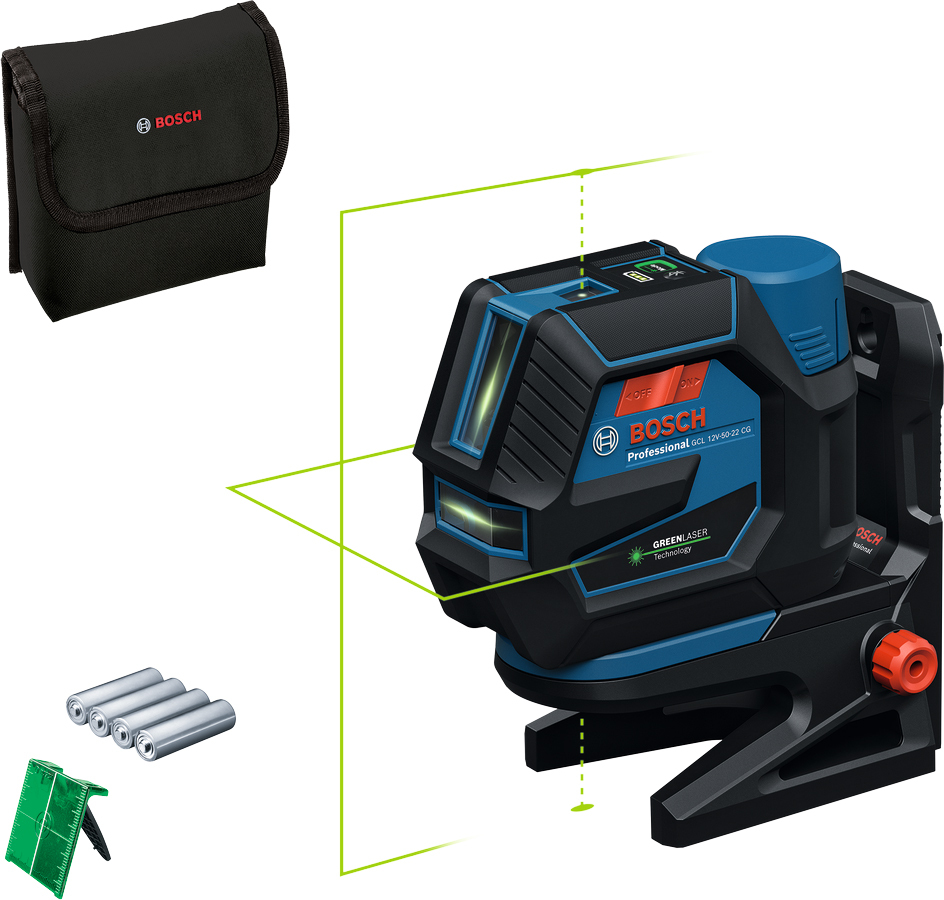 BOSCH GCL 12V-50-22 CG cordless cross line laser/dot laser green in bag ...