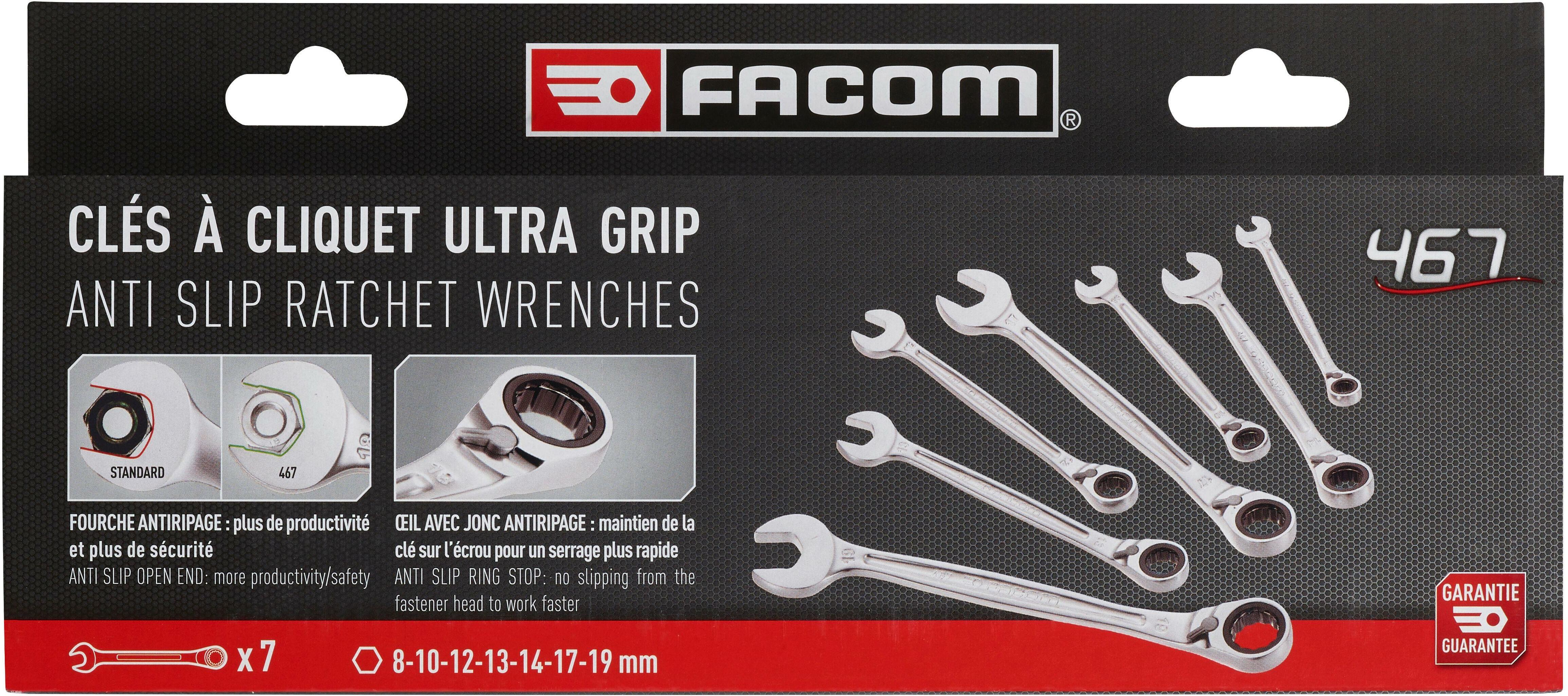 FACOM 467B.J7PB anti-slip ratelringsteeksleutelset 8-19 mm in doos 7 ...