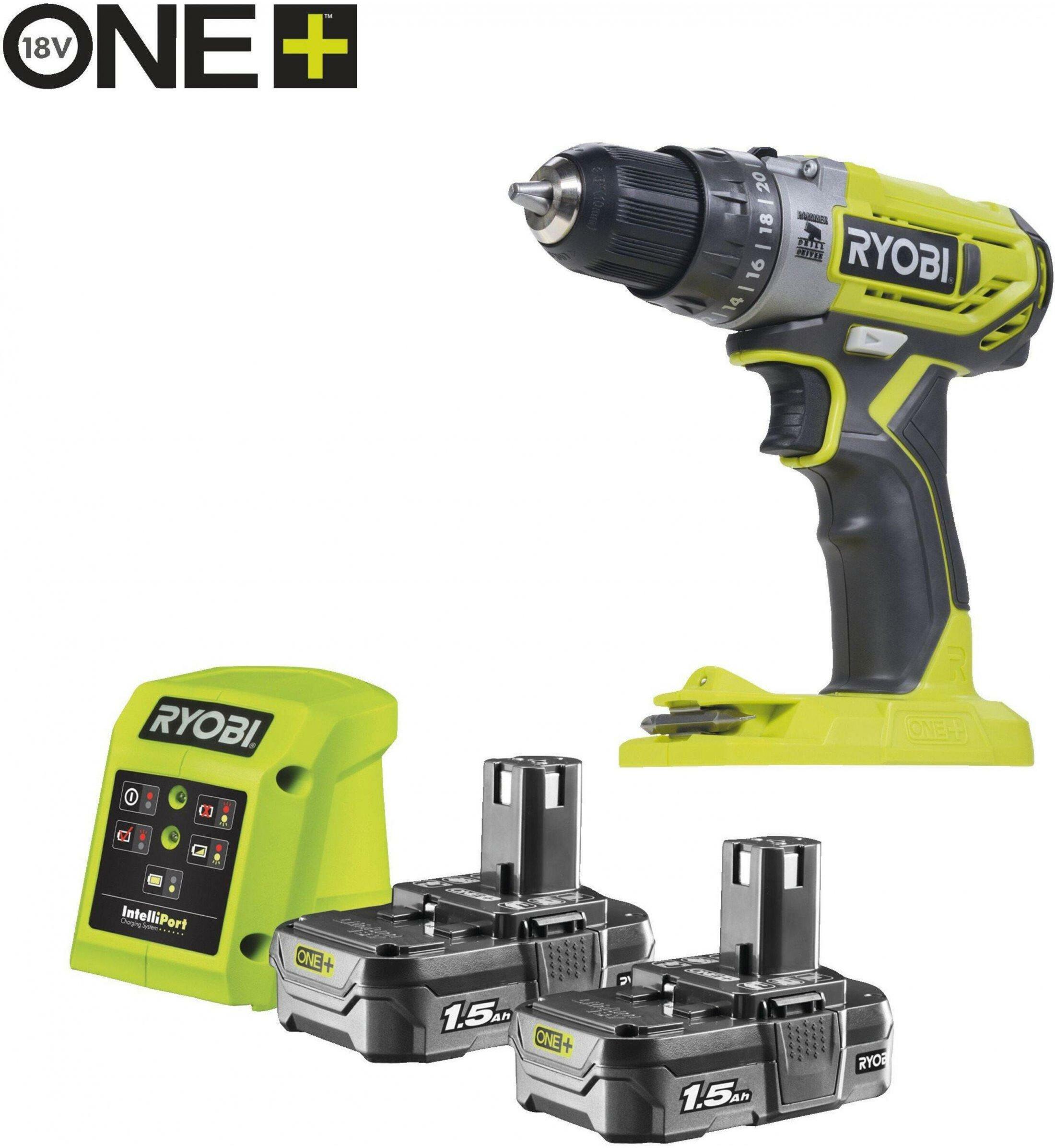 RYOBI R18PD2-215G 18V ONE+ cordless hammer drill 40Nm in carton box (2x ...