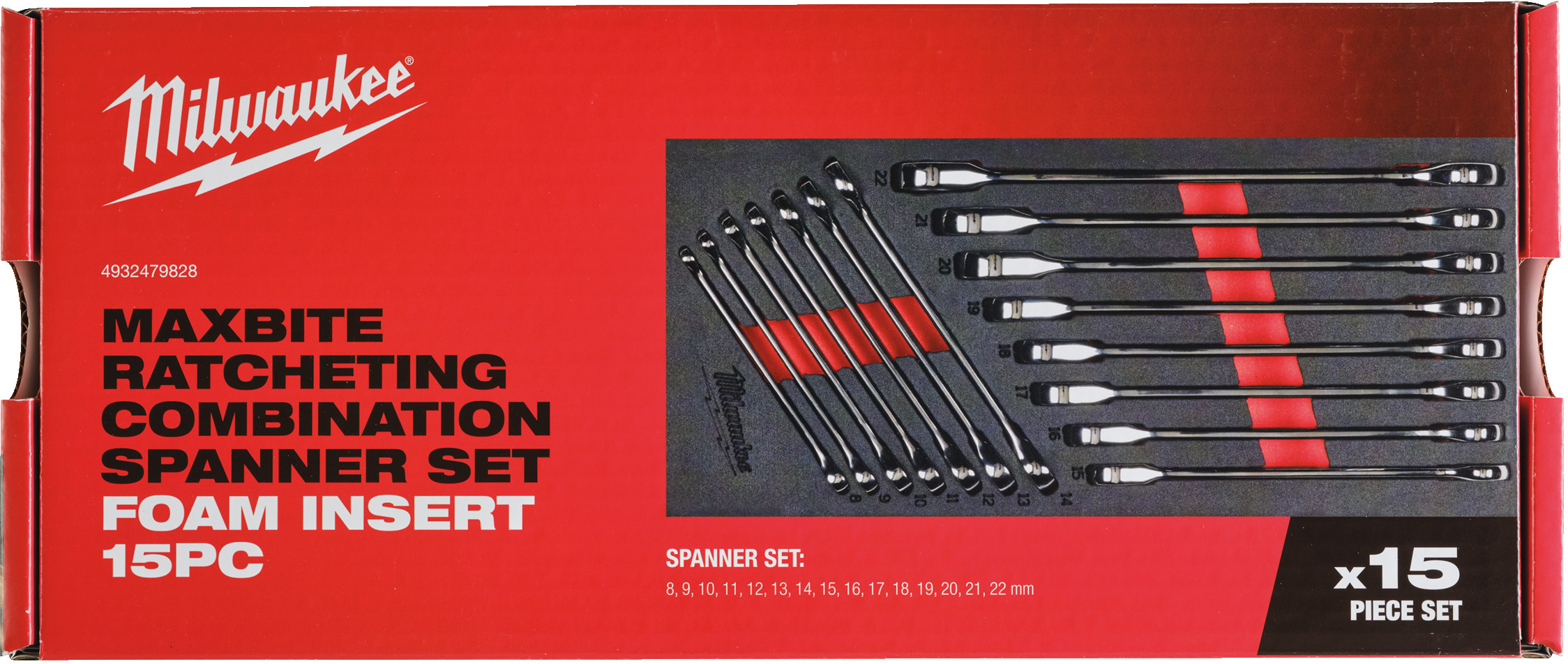 MILWAUKEE 4932479828 Max Bite ratelcombinatiesleutelset in foam inlay 15-delig | Klium