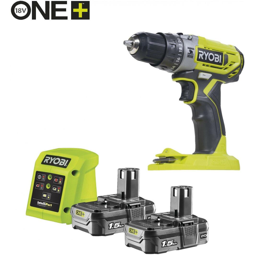 RYOBI R18PD2-215G 18V ONE+ cordless hammer drill 40Nm in carton box (2x ...