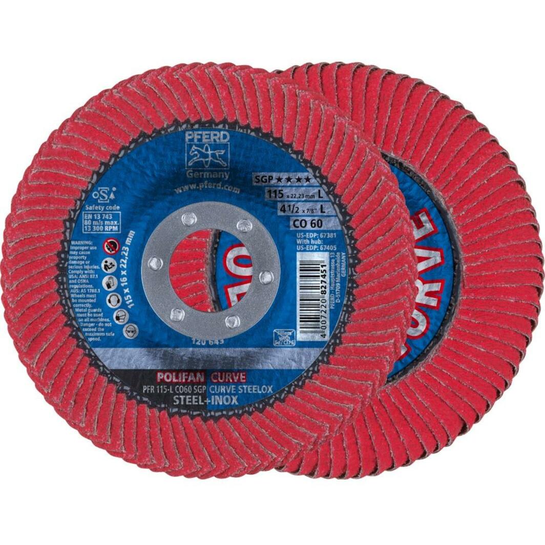 PFERD PFR 115-L CO 60 SGP CURVE STEELOX POLIFAN lamellenschijf 115x22,23mm breedte L korrel 60 ...