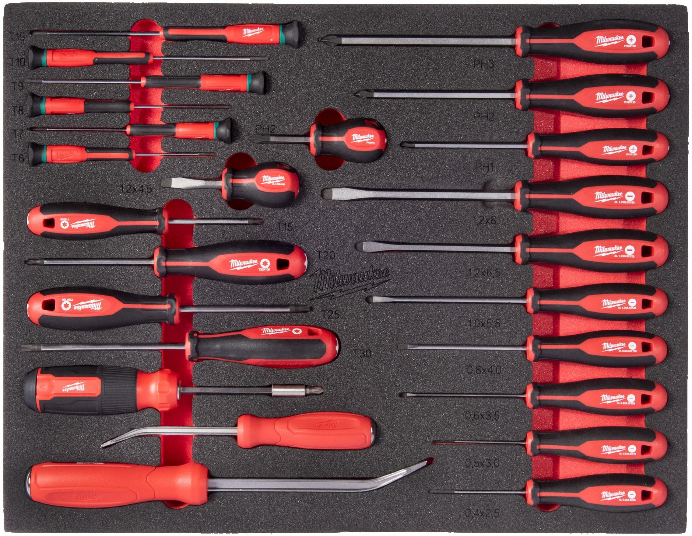 MILWAUKEE 4932500755 screwdriver and crowbar set in foam inlay 38 ...
