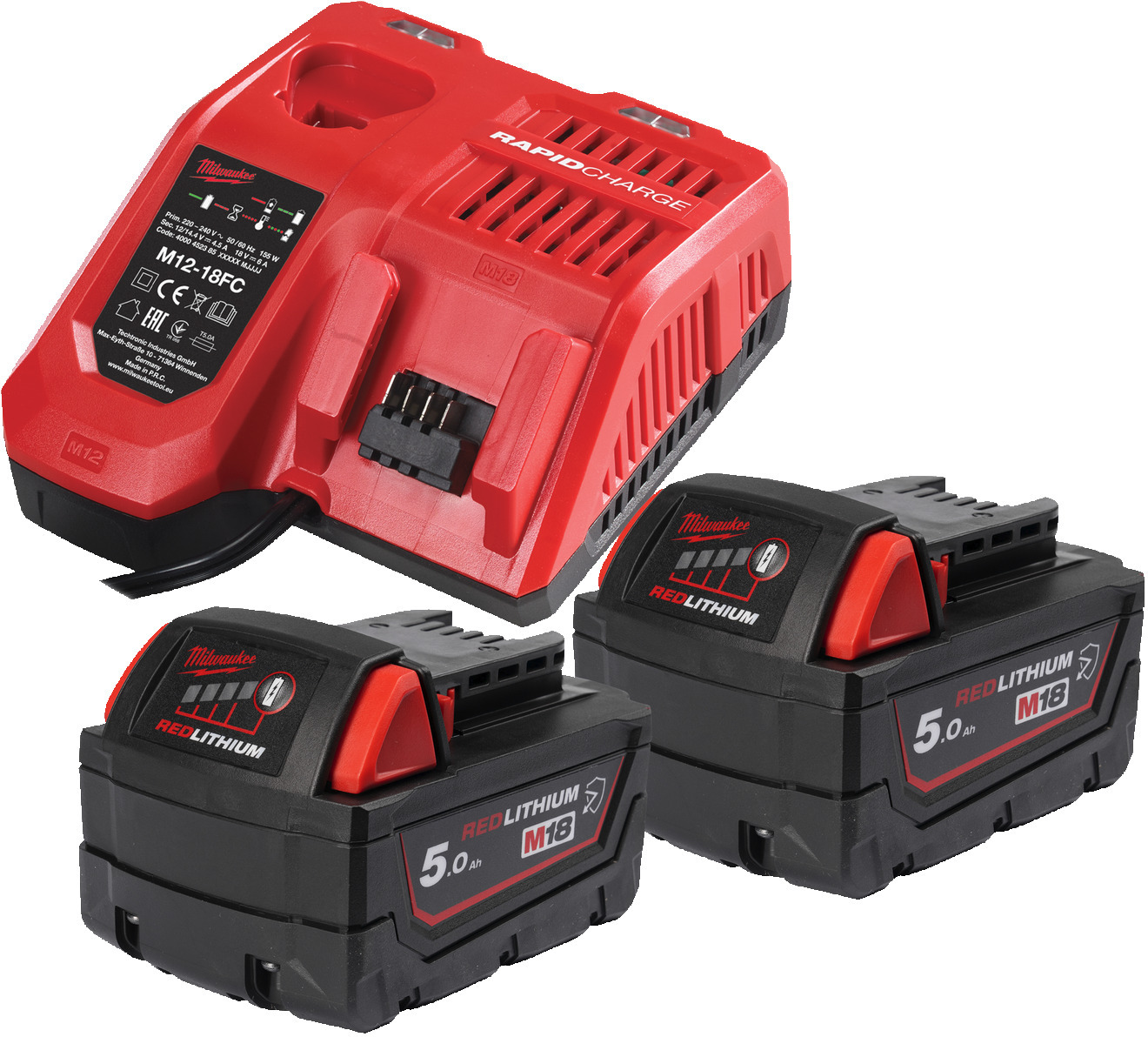 MILWAUKEE M18 NRGCR-502 accu-laadset (2x 5,0Ah accu + M12-18 FC ...