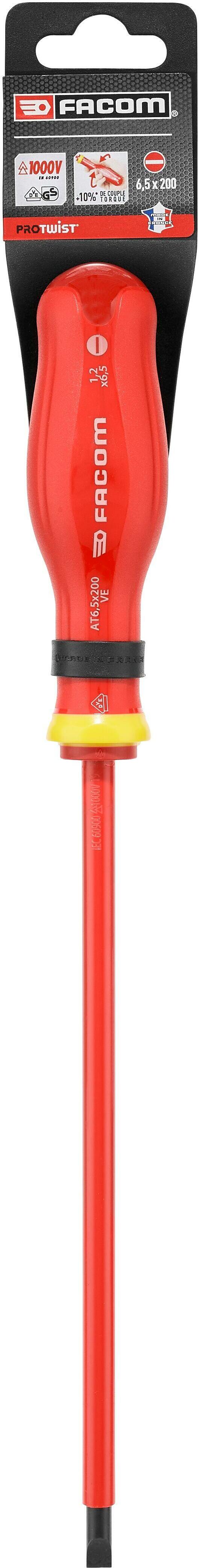 FACOM AT6.5X200VEPB Tournevis ProTwist isolé à 1000V pour vis à fente 6,5 x 200 mm | Klium