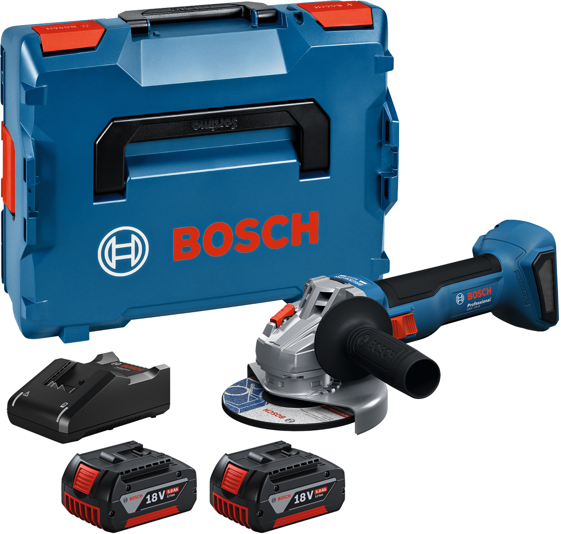 BOSCH GWS 18V-8 angle grinder 125 mm in L-BOXX 136 (2x 5,0Ah battery ...