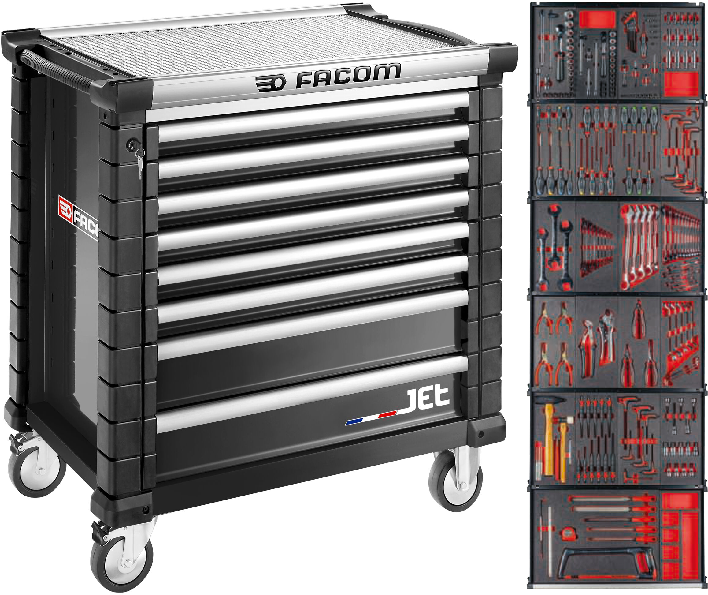 FACOM JETCMM215GBNL gereedschapswagen zwart met 8 laden (6 gevuld met ...
