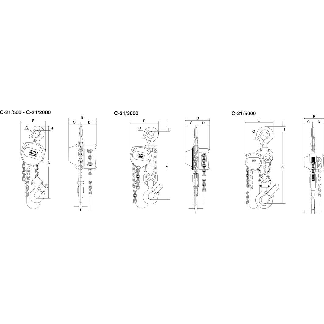 REMA 0021003-3M C21 handtakel 1000kg/3m - 0021003-3 | Klium