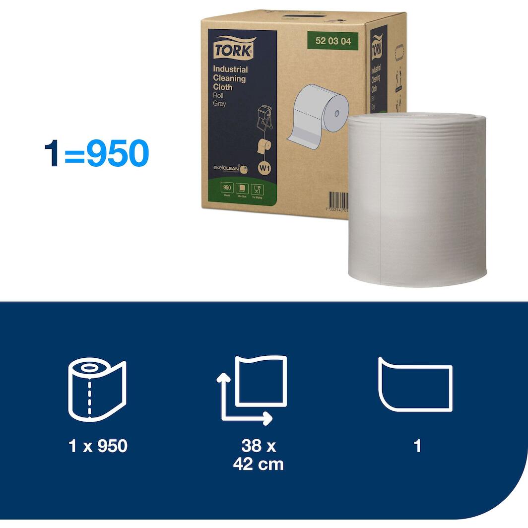 TORK 520304 industrial reinigingsdoek grijs W1 (950 st.) | Klium