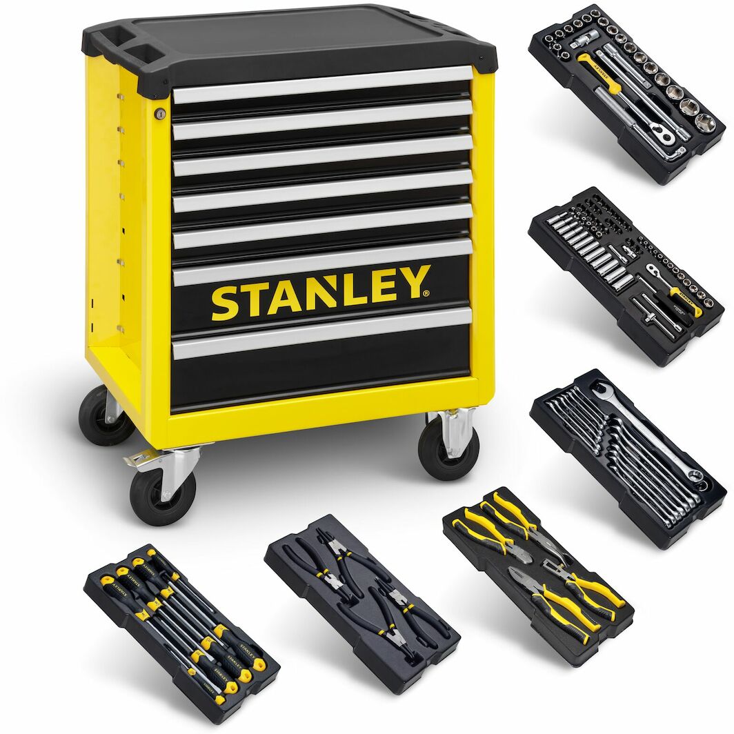 STANLEY STHT6-80827 tool trolley yellow with 7 drawers (filled with 6 ...