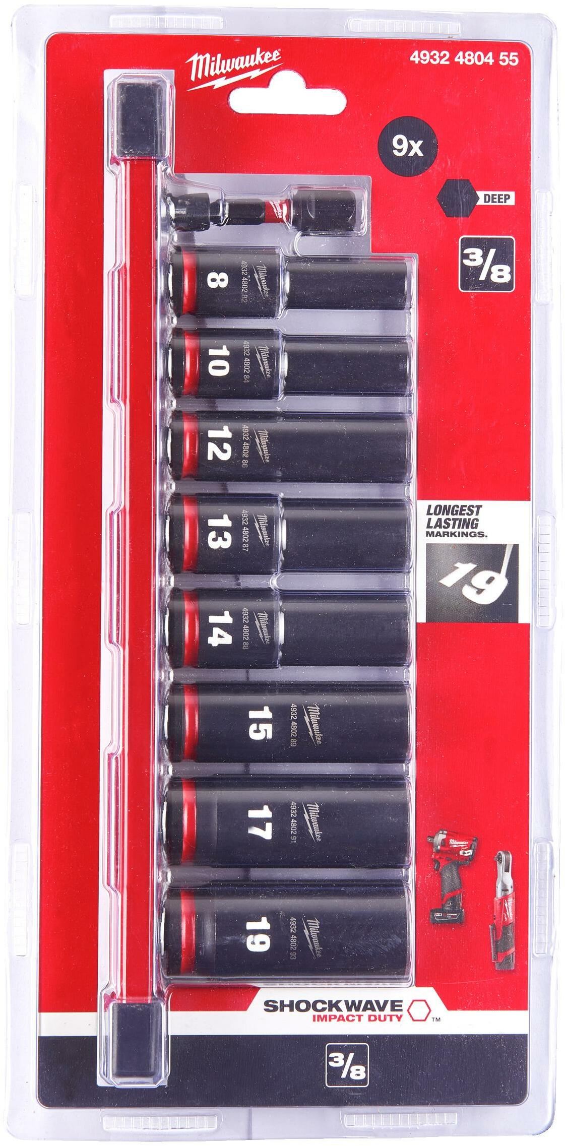 MILWAUKEE 4932480455 SHOCKWAVE IMPACT DUTY long impact socket set on ...