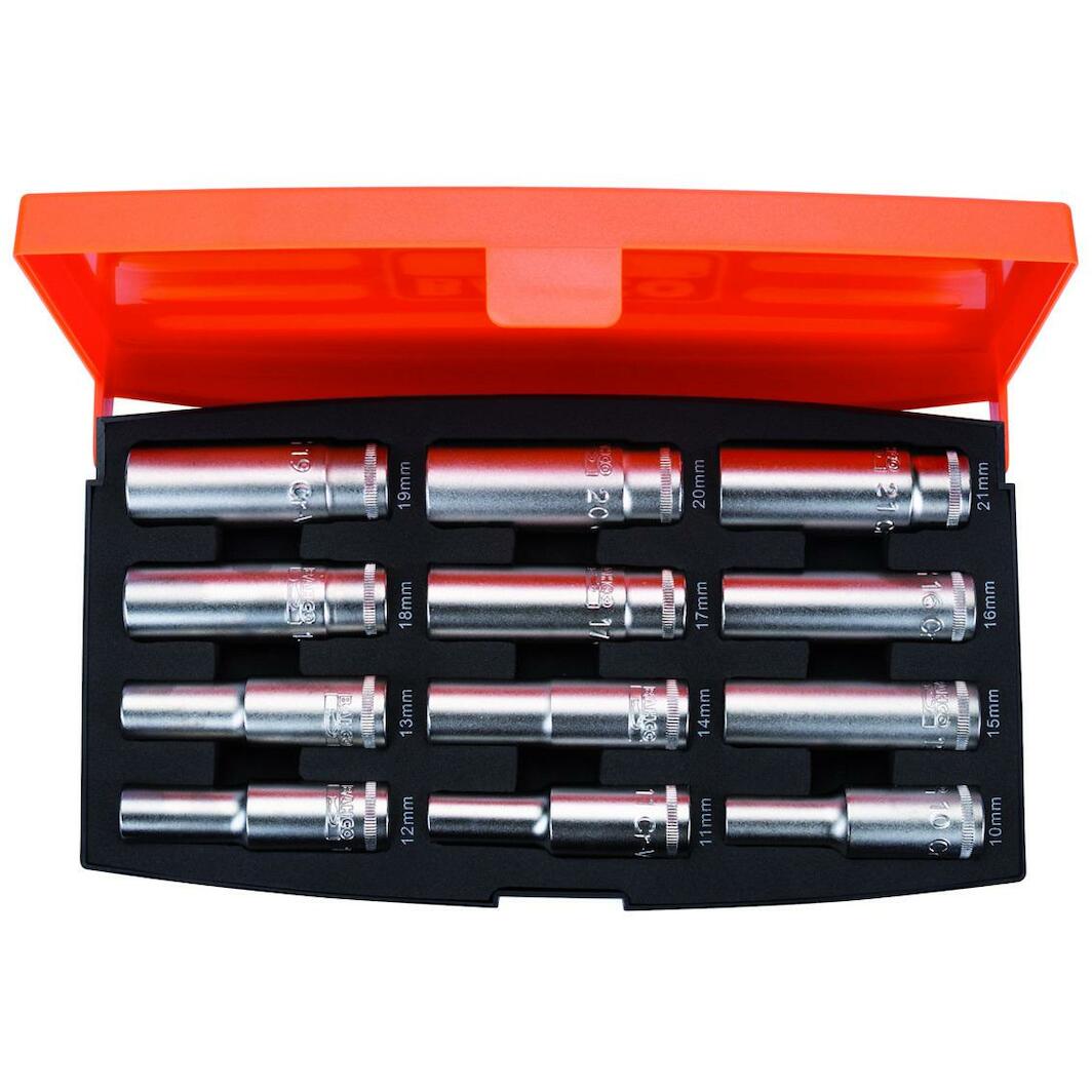 BAHCO S1612L lange doppenset met 1/2" aandrijfvierkant, metrisch ...