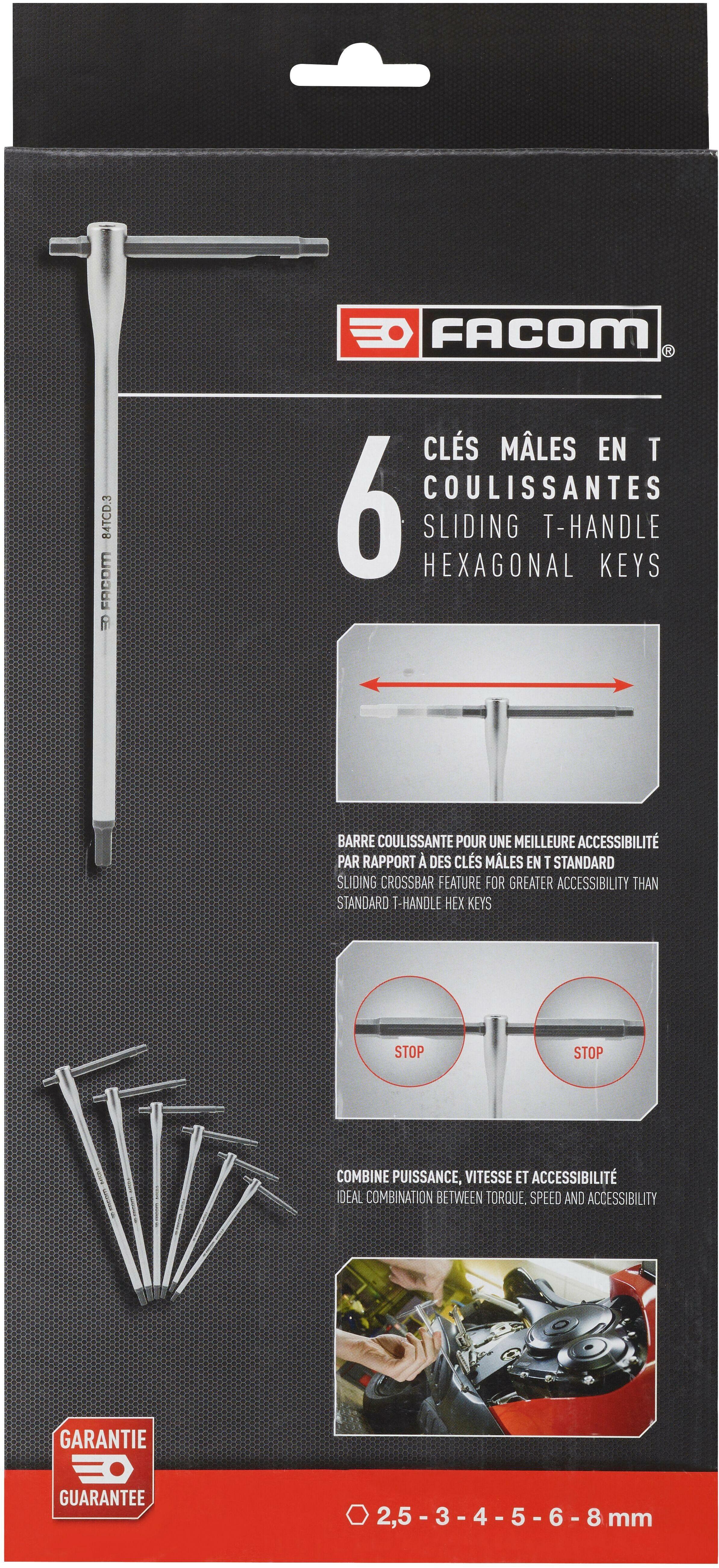 FACOM 84TCD.J6PB T-sleutelset met verschuifbare stang 2,5-8mm 6-delig ...