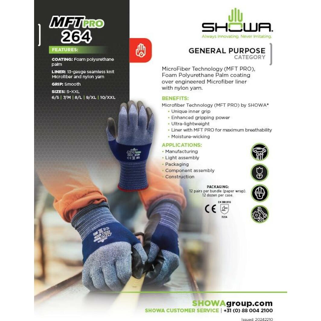 SHOWA MFT PRO 344 lightweight glove, natural rubber latex palm coating ...