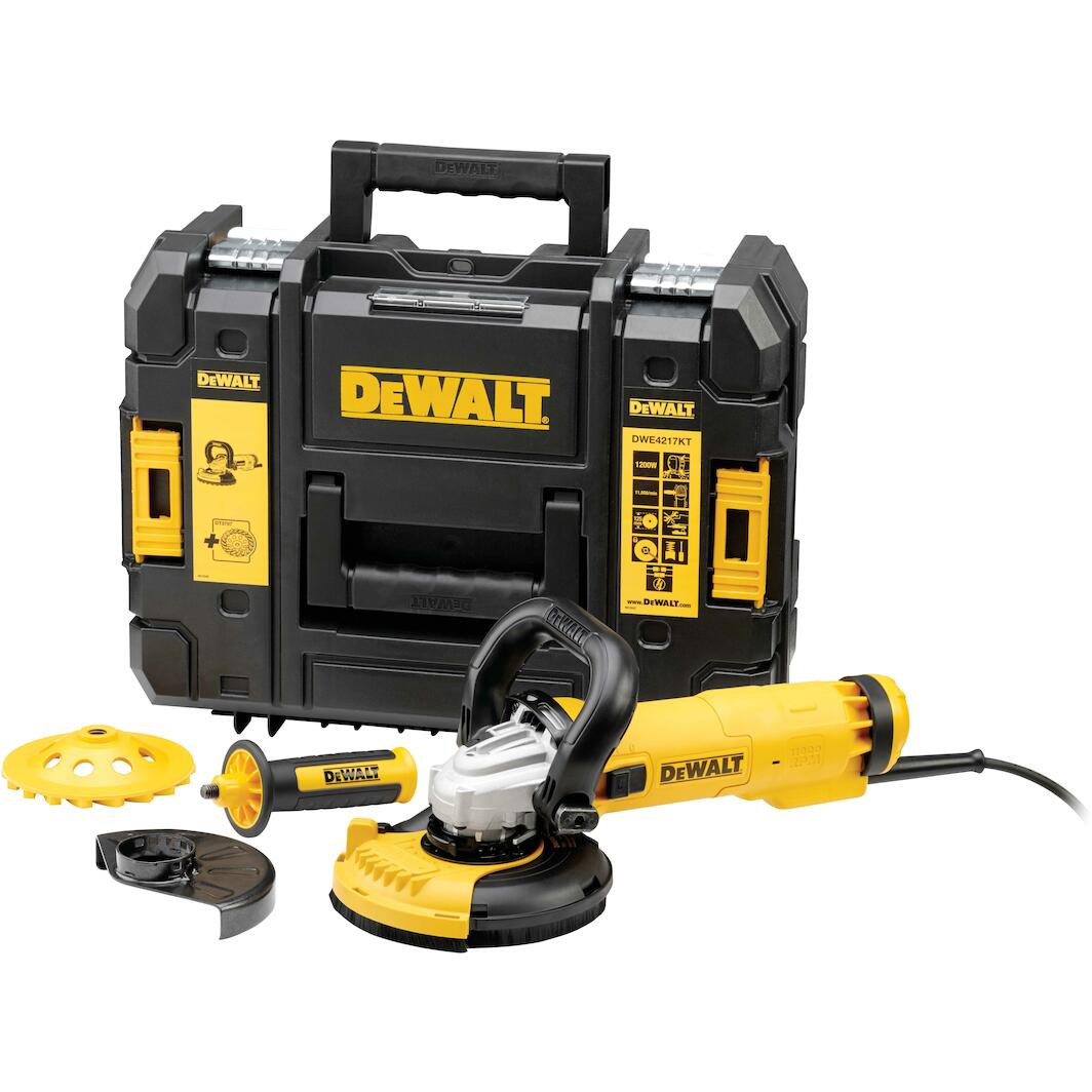 DEWALT DWE4217KT-QS angle grinder 1200 W 125 mm with slide switch and restart protection with ...