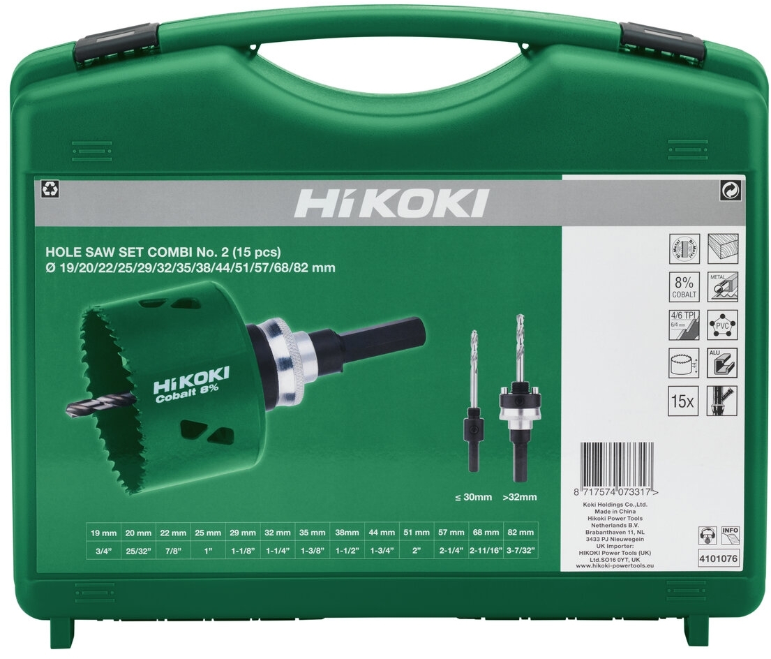 HIKOKI 4101076 hole saw set bi-metal HSS-Co ''Combi no. 2'' in case (16 ...