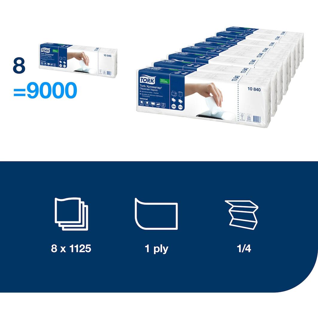 TORK 10840 Xpressnap dispenserservet 21,6x33cm 1-laags 1/4-vouw wit (5x ...