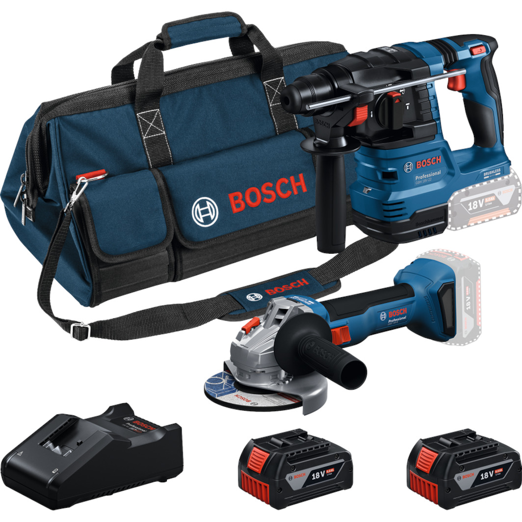 BOSCH 0615V0003C 18V cordless machine set 2-piece GWS+GBH in bag (2x 4 ...