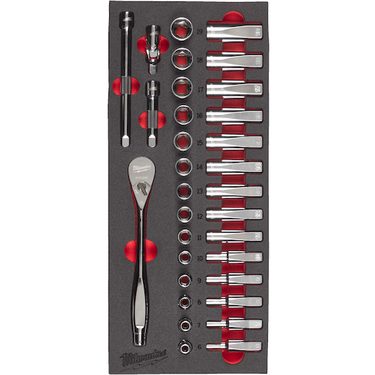 MILWAUKEE 4932479825 ratchet and socket set 3 8 in foam inlay 32 piece Klium