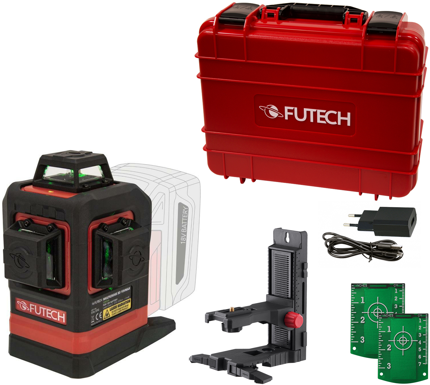 FUTECH Multicross 3D 18V MAX green cross line laser in case - 036.3DG | Klium