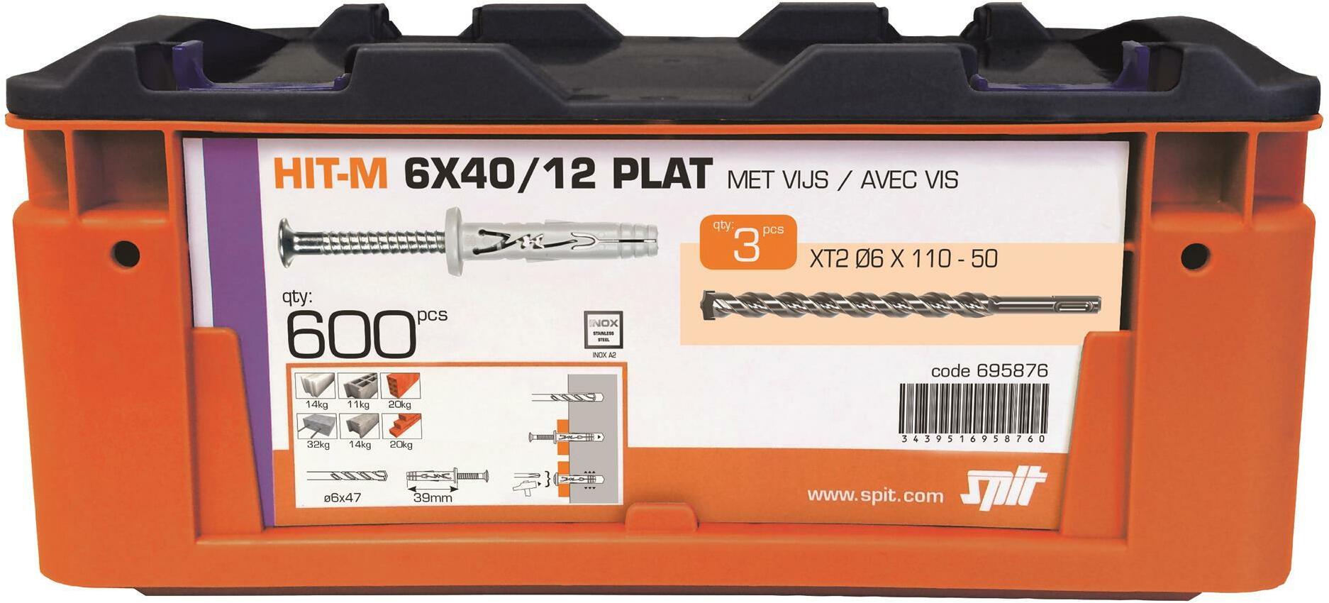 SPIT 695877 slagplug met kraag HIT M 6x50 (400 st.) + 2 boren in koffer ...