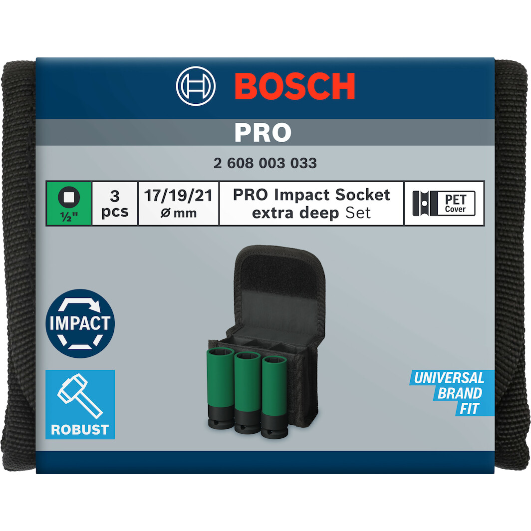 BOSCH 2608003033 PRO IMPACT socket set 1/2" in case 86 mm 3-piece | Klium