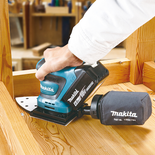 MAKITA DBO480RTJ 18V cordless orbital sander 112x102mm in MAKPAC 2x 5.0Ah battery charger Klium
