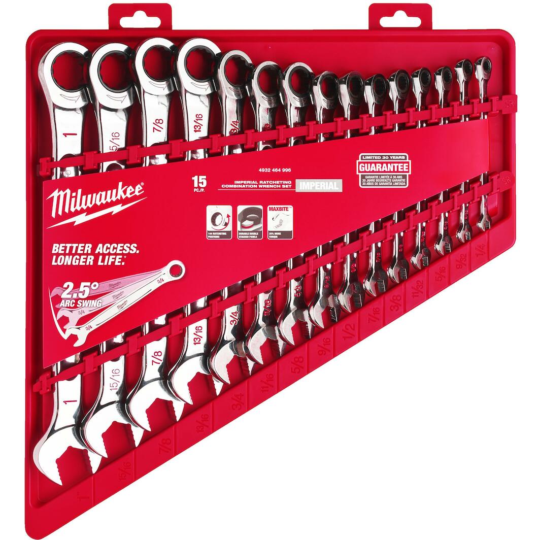 MILWAUKEE 4932464996 Max Bite ratchet spanner set inch sizes 15-piece ...