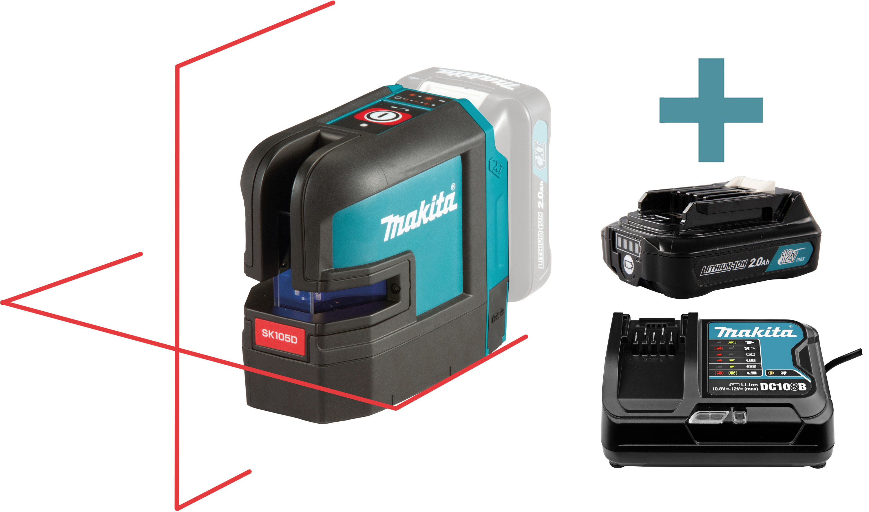 MAKITA SK105DZ 12Vmax CXT kruislijnlaser rood in cordura tas (1H + 1V ...