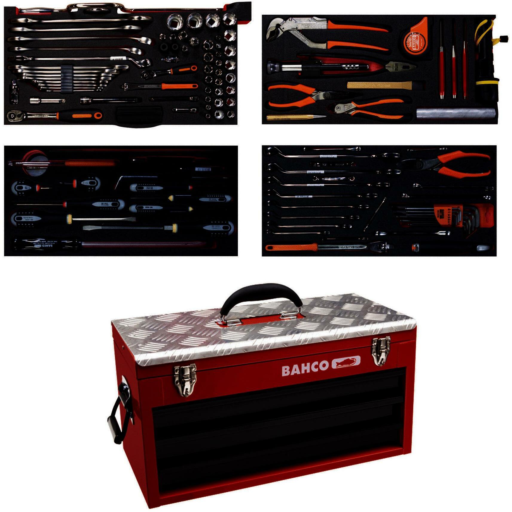 BAHCO 1483KHD3RB-FF5 metalen gereedschapskist met 3 lades, heavy-duty voor luchtvaart 137-delig ...