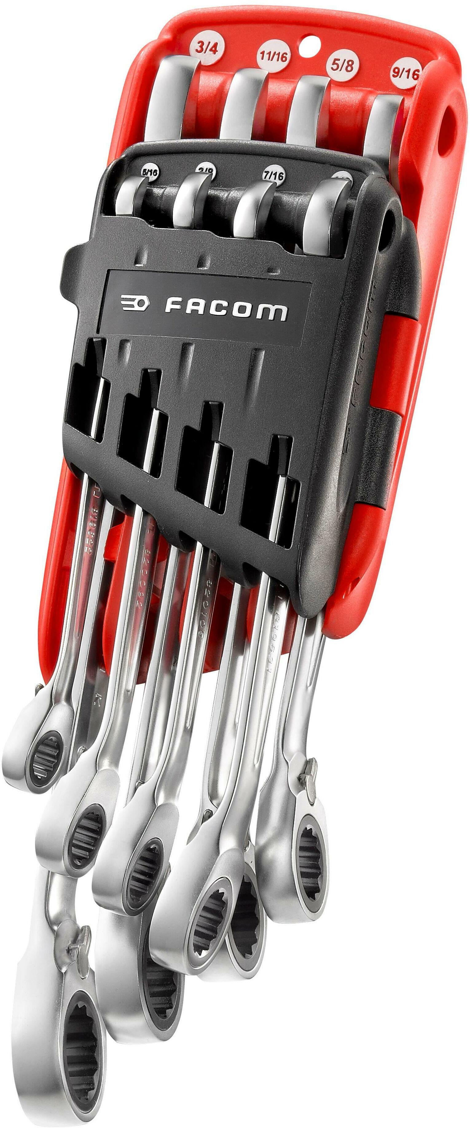FACOM 467.JPU8 ratelringsteeksleutelset inch maten in draagtas 8-delig ...