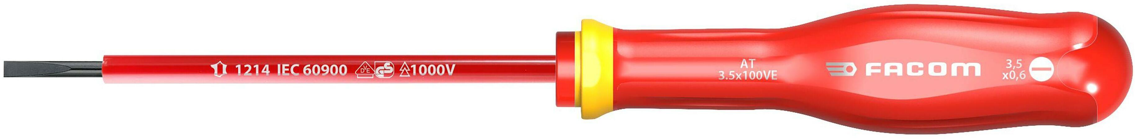 FACOM AT3.5X100VE Tournevis ProTwist isolé à 1000V pour vis à fente 3,5 x 100 mm | Klium