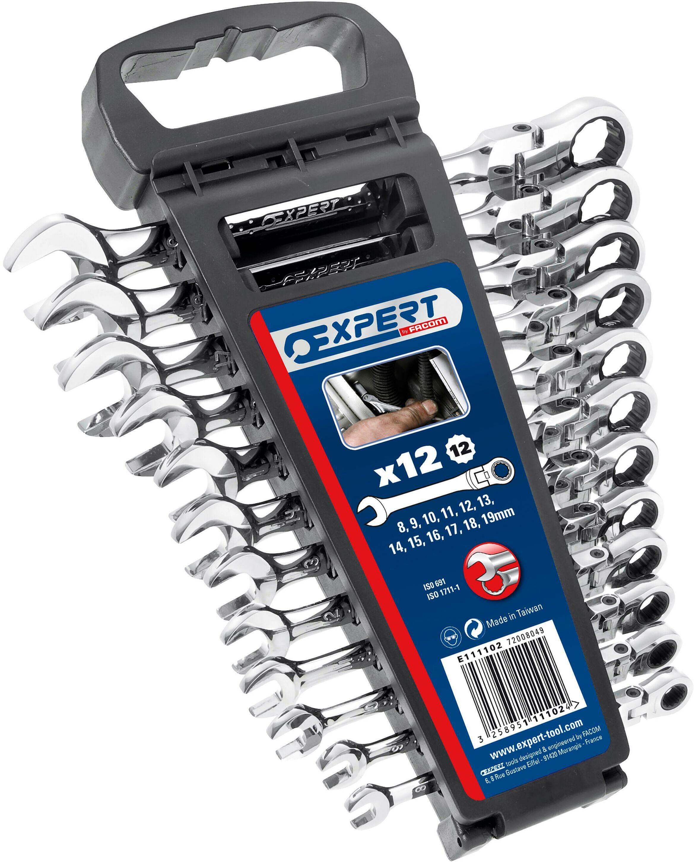 EXPERT E111102 articulated ratchet ring spanner set 12-piece