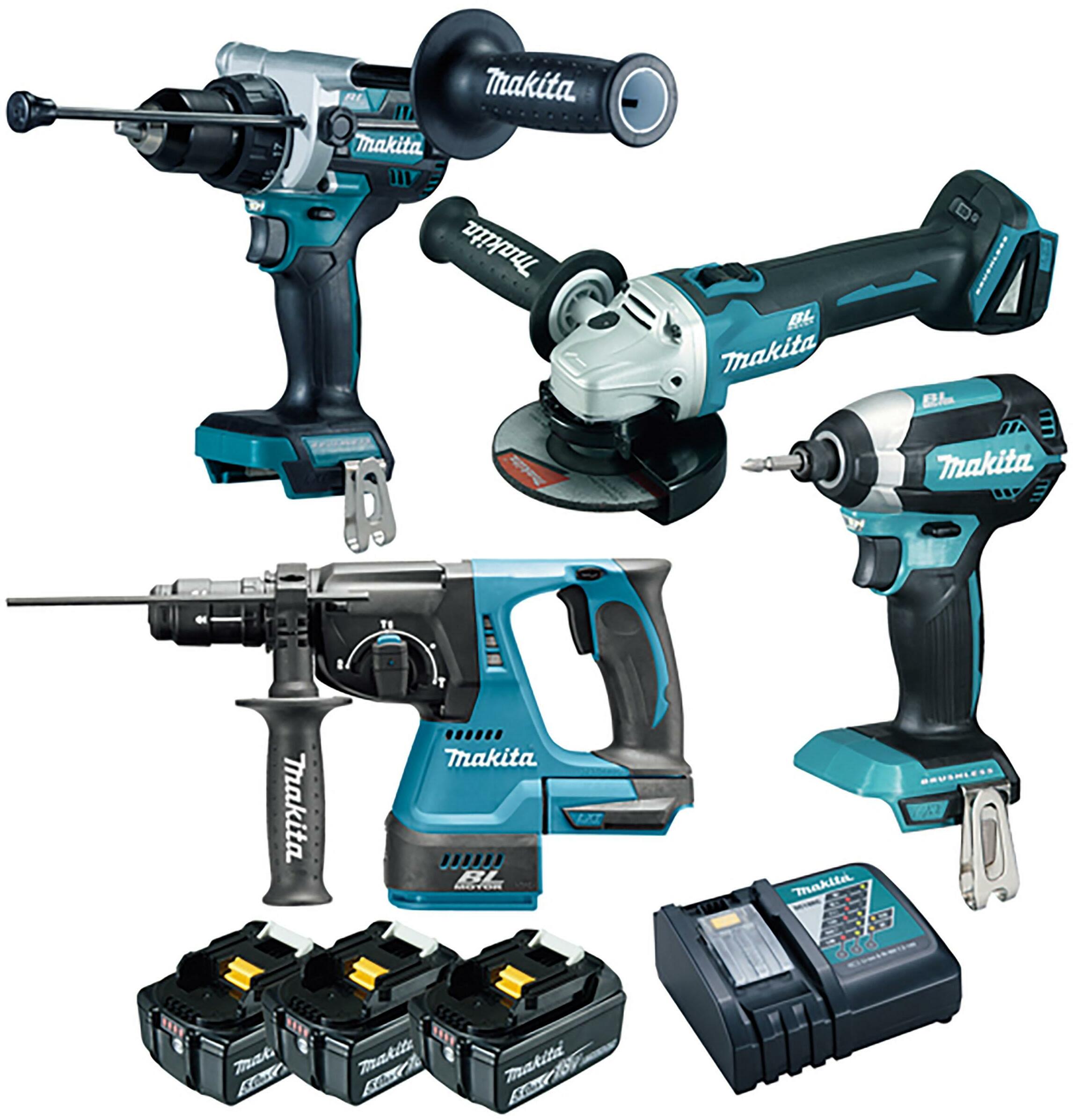 MAKITA DLX4159TJ Kit machine sans fil 18V LXT DHP486 + DGA506 + DHR243 ...